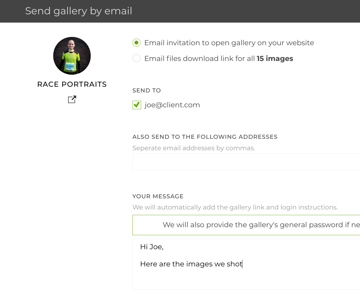 Create a website for photographer